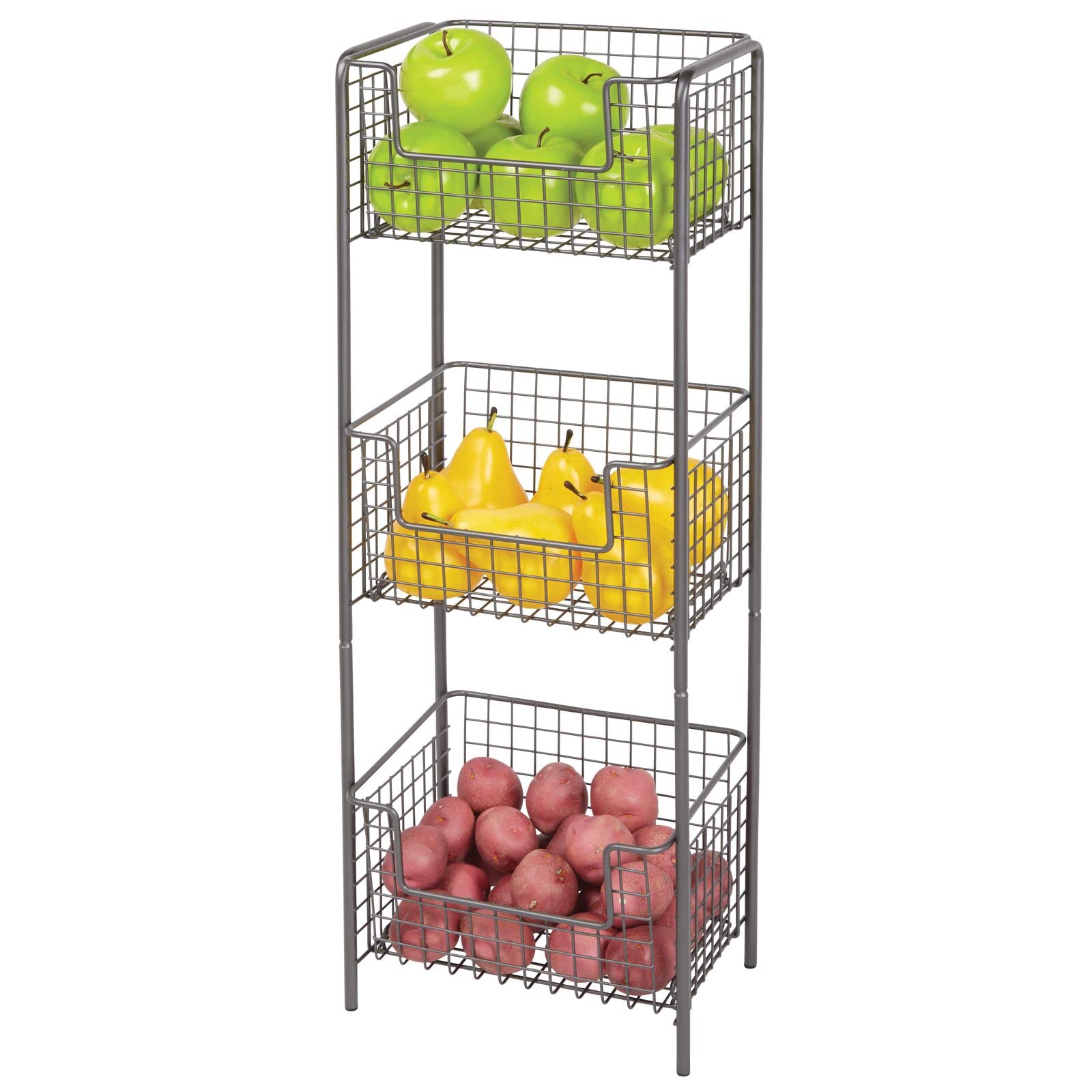 mDesign Steel Freestanding Storage Organizer Tower Rack Basket Shelf, Metal 3-Tier Furniture Unit for Master/Guest Bathroom, Powder Room - Holds Bath Towels, Soap - Concerto Collection - Graphite Gray