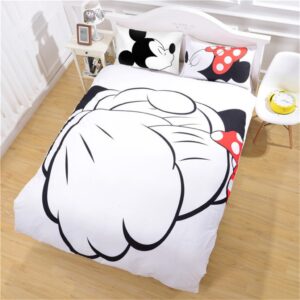 Haru Homie Microfiber Reversible Printing Mickey Mouse Couples Duvet Cover 3PCS Bedding Set with Zipper Closure - Ultra Soft Lightweight and Easy Care, Queen