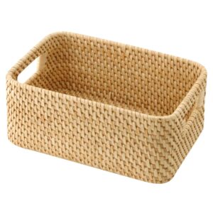 muji stackable rattan rectangular basket with handle, 15 cm width x 22 cm depth x 9 cm height