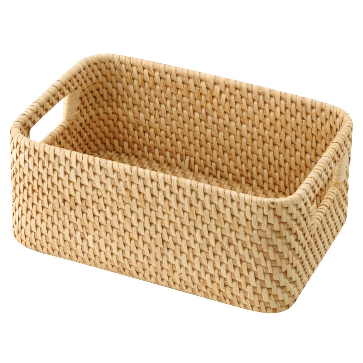 Muji Stackable Rattan Rectangular Basket with Handle, 15 cm Width x 22 cm Depth x 9 cm Height