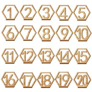 wooden table numbers,fashionclubs 1-20 wedding table numbers with holder base,hexagon shape,perfect for wedding, party, events or catering decoration