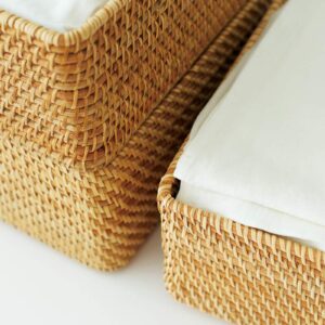 Muji Stackable Rattan Rectangular Basket with Handle, 15 cm Width x 22 cm Depth x 9 cm Height