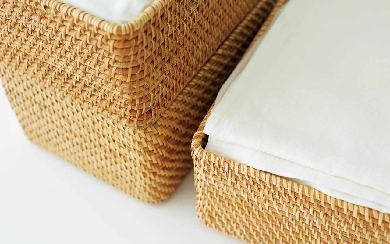 Muji Stackable Rattan Rectangular Basket with Handle, 15 cm Width x 22 cm Depth x 9 cm Height