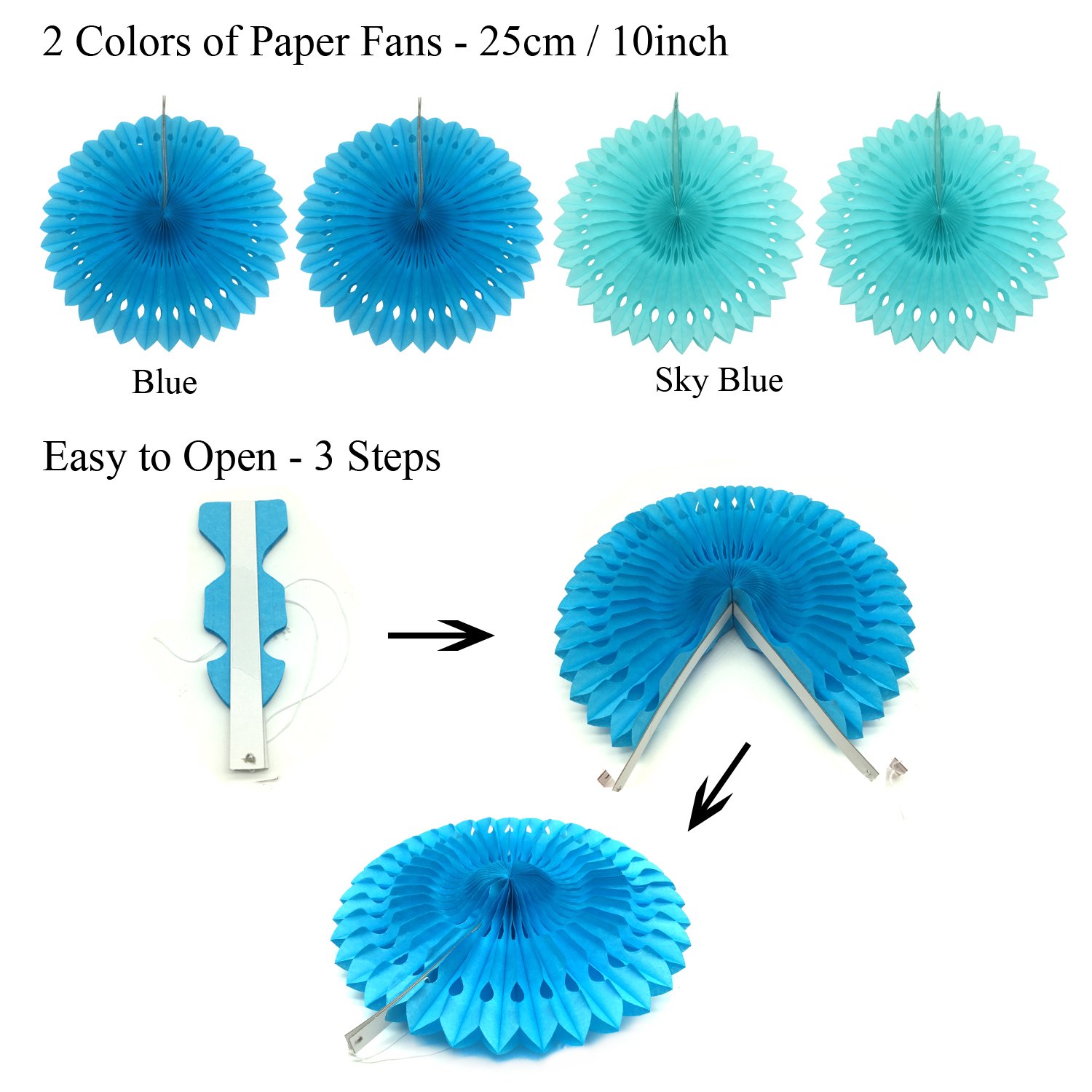 ZERODECO Birthday Decoration Set, Happy Birthday Banner Bunting with 4 Paper Fans Tissue 6 Paper Pom Poms Flower 10 Hanging Swirl and 20 Balloon for Birthday Party Decorations -Blue,Sky Blue and White