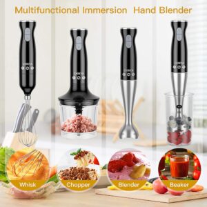 CHINYA Immersion Hand Blender, Powerful 4-in-1 Hand Blender,Electric food blender with 16oz Food Chopper, 20oz SAN Beaker and Ballon Whisk, BPA-Free Hand Mixer Set