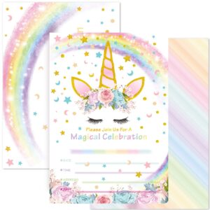 amztm magical unicorn party invitations with envelopes for kids birthday baby shower unicorn party supplies 20 pieces of fill-in blank invitation card kit