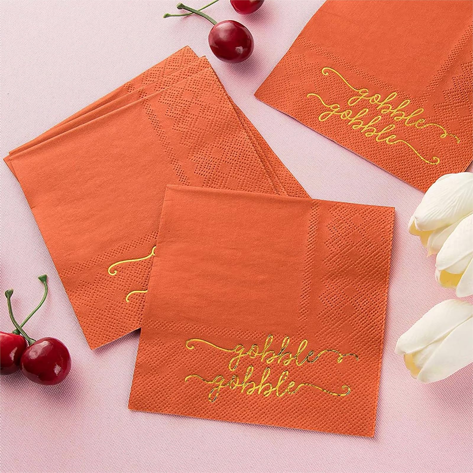 50 Pack Thanksgiving Cocktail Napkins Party Supplies Table Decorations, Gobble Gobble (5 x 5 In)