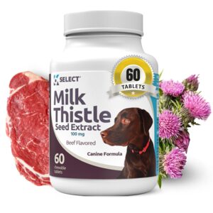 k9 select milk thistle for dogs, 100mg - 60 beef flavored tablets - canine liver health natural milk thistle supplement - liver supplement - liver support supplement - milk thistle herbal supplements