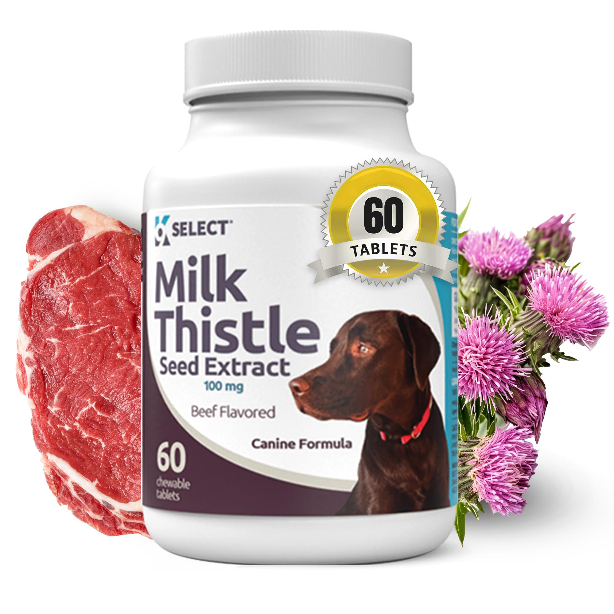 K9 Select Milk Thistle for Dogs, 100mg - 60 Beef Flavored Tablets - Canine Liver Health Natural Milk Thistle Supplement - Liver Supplement - Liver Support Supplement - Milk Thistle Herbal Supplements