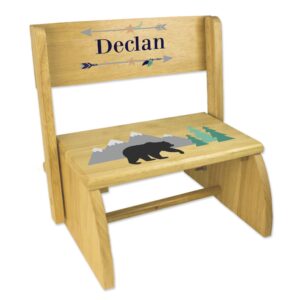 my bambino personalized mountain bear natural wooden step stool seat