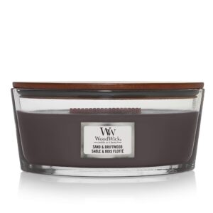 woodwick scented candle with crackling wick | sand & driftwood ellipse candle | long burning candles: up to 50 hours burn time | perfect gifts for women