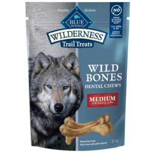 blue buffalo wilderness wild bones grain-free dental chews dog treats, medium, 27-oz bag