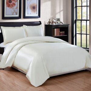 Chezmoi Collection 3-Piece Silky Bridal Satin Duvet Set King, Ivory