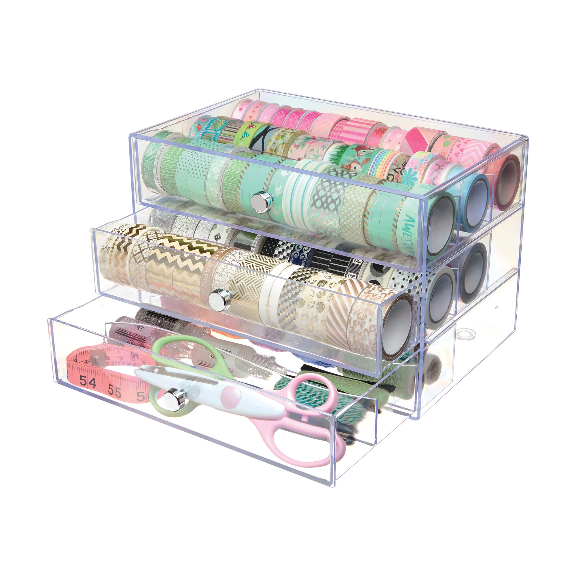 Deflecto 3 Transparent Storage Cube Drawer Organizer, 7" x 10" x 6.8", Clear