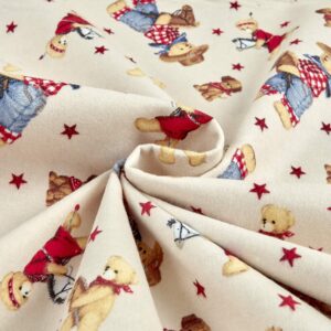 Flannel Tossed Cowboy Bears Ivory/Multi, Fabric by the Yard