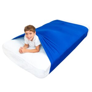 special supplies sensory bed sheet for kids compression alternative to weighted blankets - breathable, stretchy - cool, comfortable sleeping bedding (blue, twin)