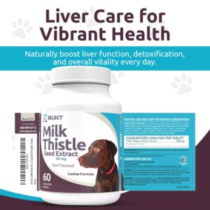 K9 Select Milk Thistle for Dogs, 100mg - 60 Beef Flavored Tablets - Canine Liver Health Natural Milk Thistle Supplement - Liver Supplement - Liver Support Supplement - Milk Thistle Herbal Supplements