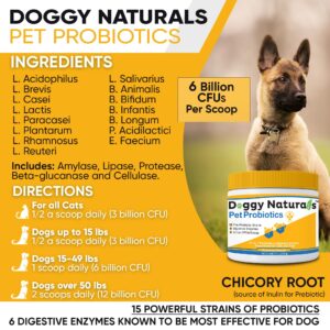 Probiotics for Dogs and Cats - Max-Strength with15 Strains Pre &Probiotics Digestive Health, Increase & Maintain Proper Gut Flora(Made in USA) 7.4 Oz (6 Billion CFU Per Scoop)