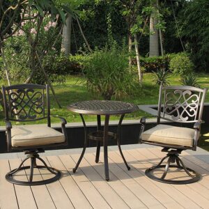 DALI 3 Piece Bistro Set, Cast Aluminum Dining Table Patio Glider Chairs Garden Backyard Outdoor Furniture