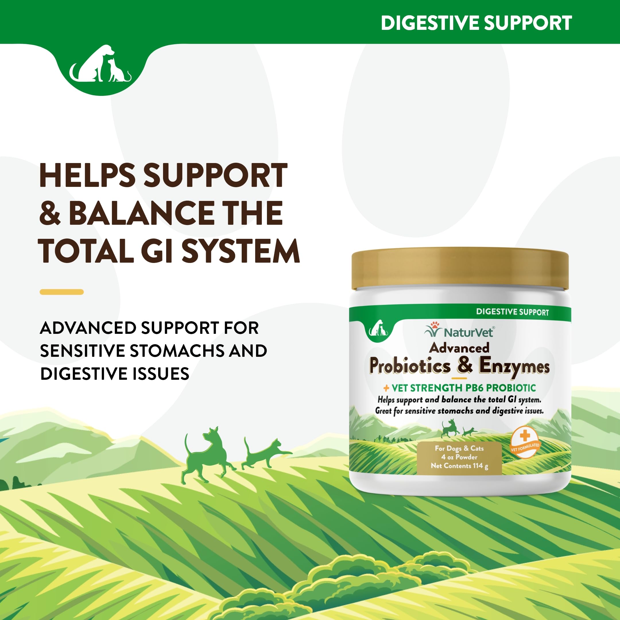 NaturVet – Advanced Probiotics & Enzymes - Plus Vet Strength PB6 Probiotic | Supports and Balances Pets with Sensitive Stomachs & Digestive Issues | for Dogs & Cats (4 oz)