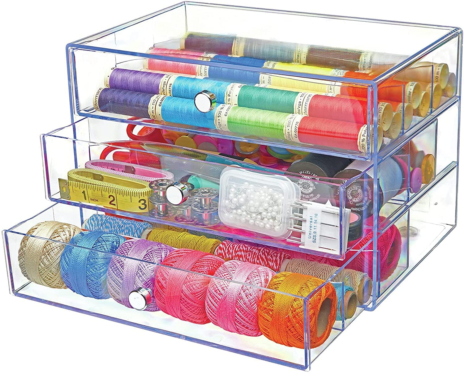 Deflecto 3 Transparent Storage Cube Drawer Organizer, 7" x 10" x 6.8", Clear