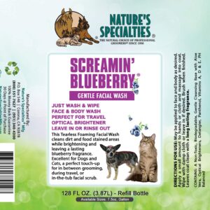 Nature's Specialties Screamin' Blueberry Dog Gentle Facial Wash for Pets, Natural Choice of Professional Groomers, Optical Brightener, Made in USA, 7.5 oz