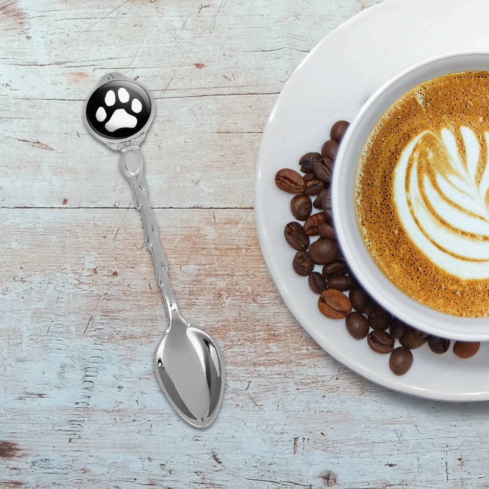 Paw Print Dog Cat White on Black Novelty Collectible Demitasse Tea Coffee Spoon