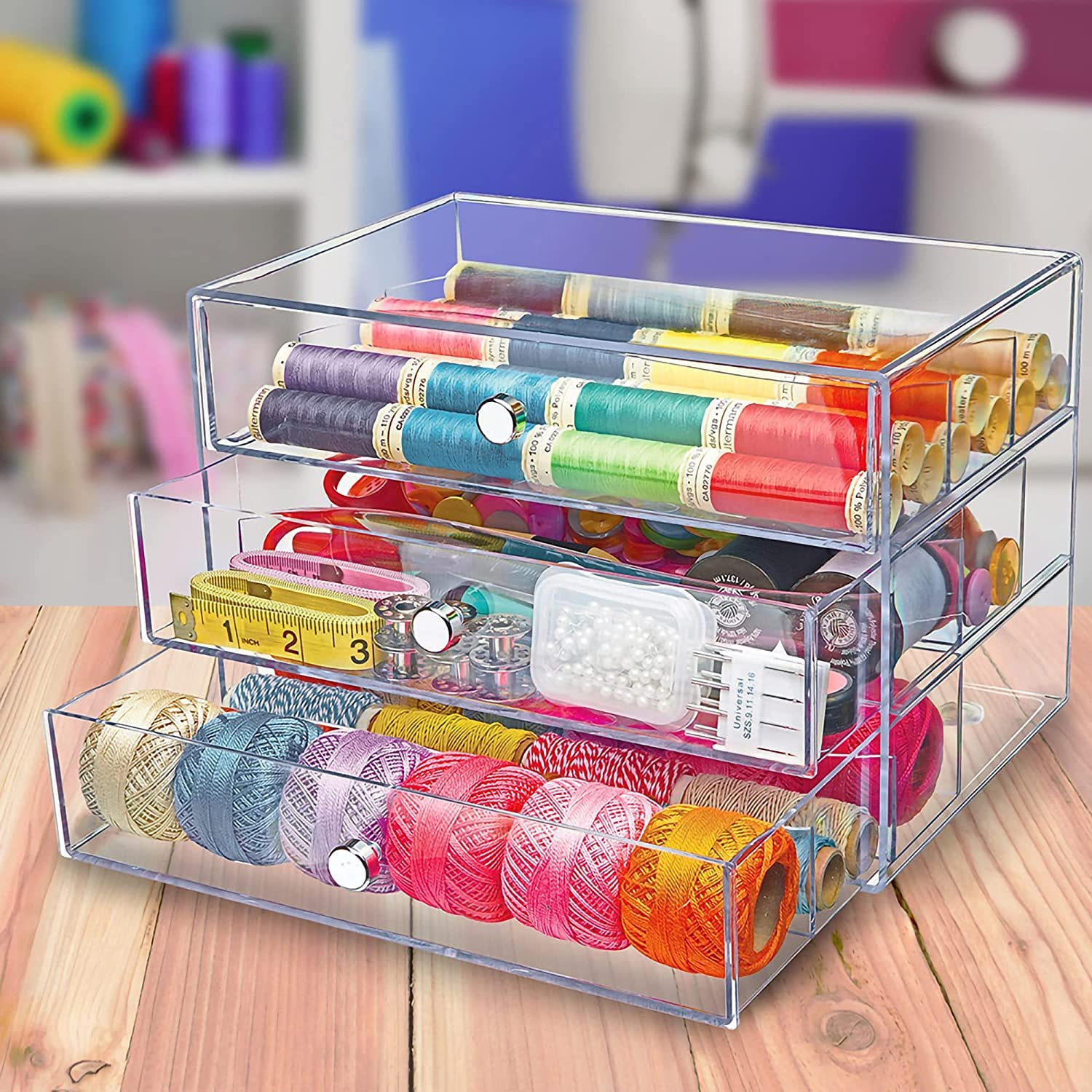 Deflecto 3 Transparent Storage Cube Drawer Organizer, 7" x 10" x 6.8", Clear