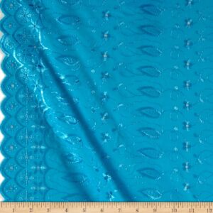 ben textiles fancy allover eyelet fabric by the yard, turquoise