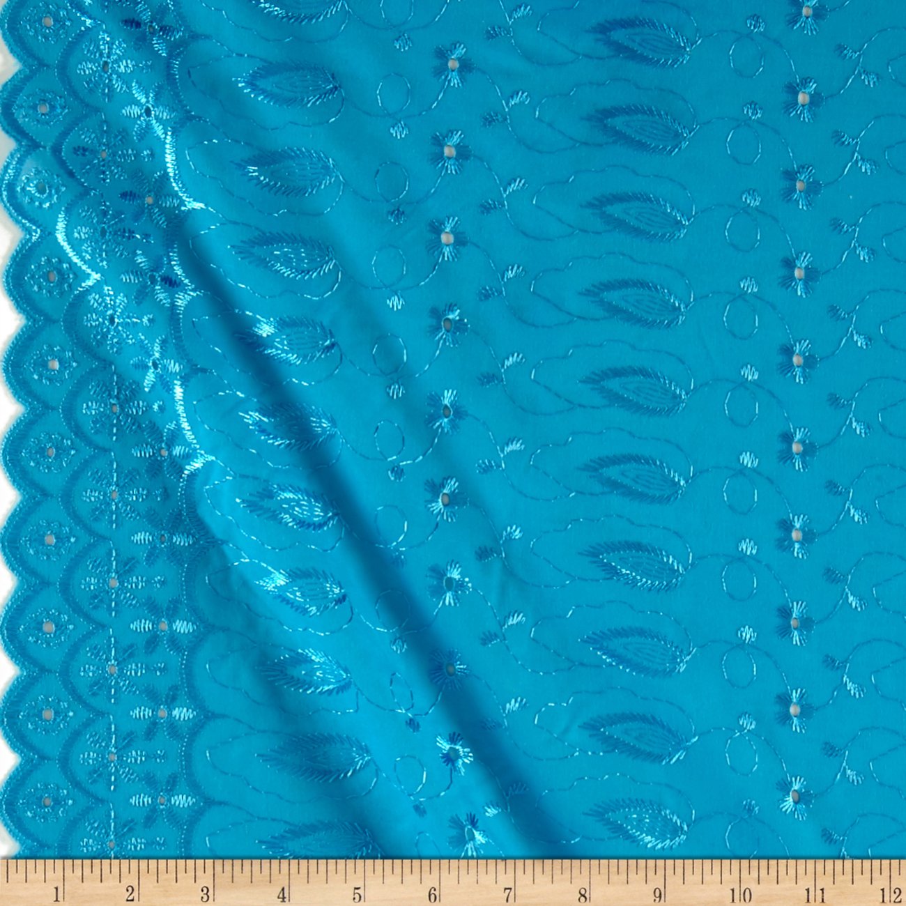 Ben Textiles Fancy Allover Eyelet Fabric by The Yard, Turquoise