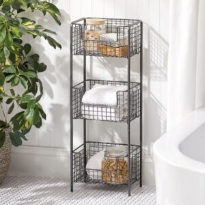 mDesign Steel Freestanding Storage Organizer Tower Rack Basket Shelf, Metal 3-Tier Furniture Unit for Master/Guest Bathroom, Powder Room - Holds Bath Towels, Soap - Concerto Collection - Graphite Gray