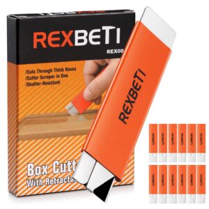 rexbeti 12 pack box cutter, retractable cardboard cutter, handy box opener, more sharp single edge razor blade box cutter set for packages papers and boxes, antirust utility knife