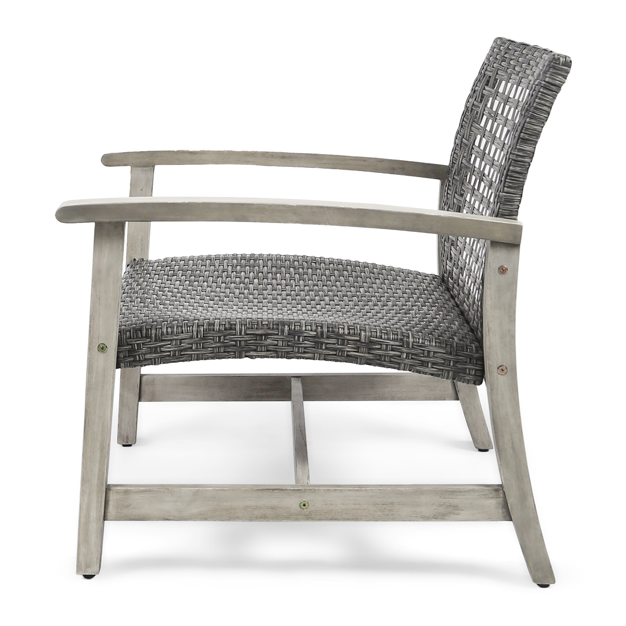 GDFStudio Outdoor Wood and Wicker Club Chairs (Set of 2), Gray Finish and Mixed Black