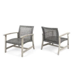 gdfstudio outdoor wood and wicker club chairs (set of 2), gray finish and mixed black