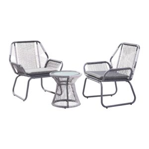 christopher knight home aiden outdoor 3 piece faux rattan chair set, gray and white