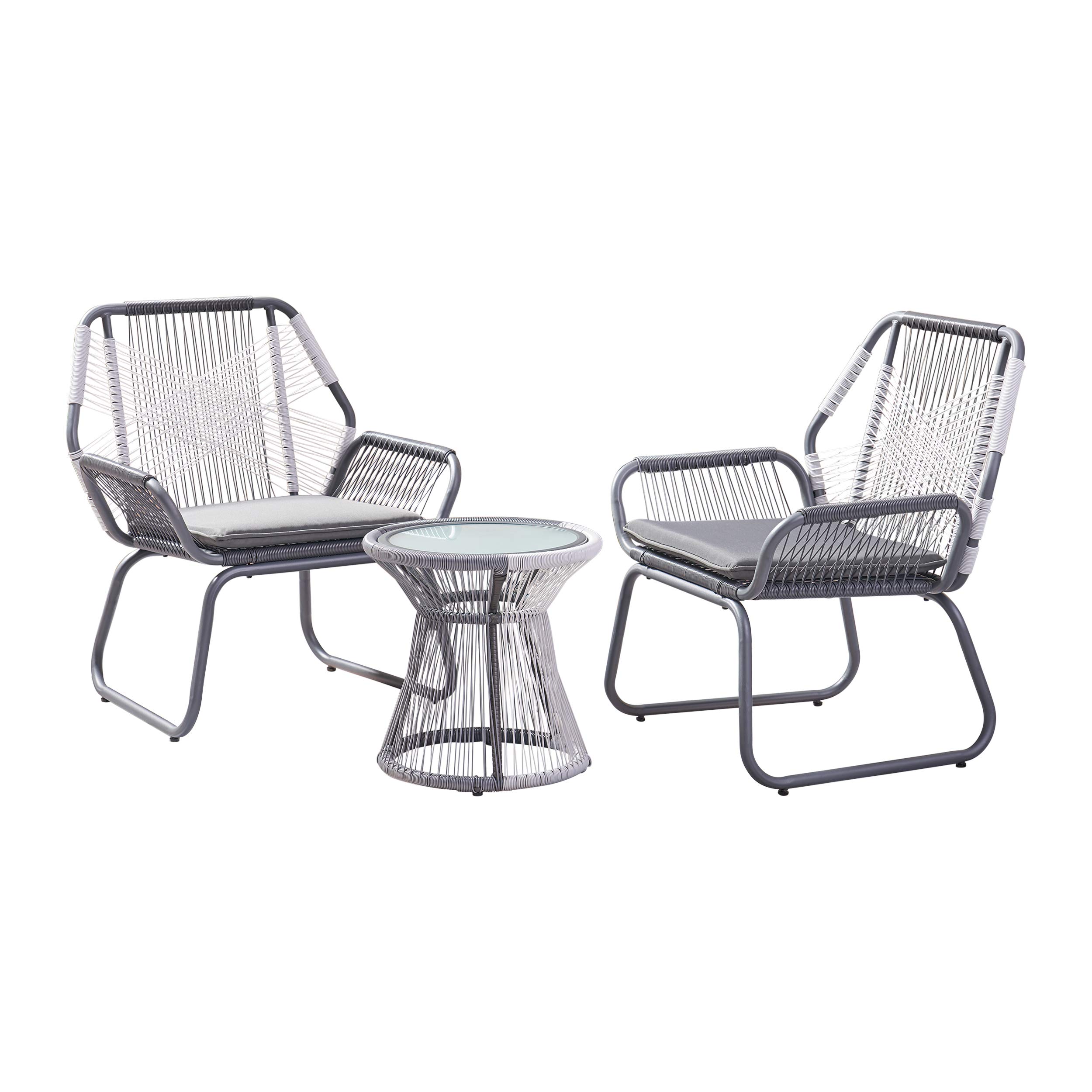 Christopher Knight Home Aiden Outdoor 3 Piece Faux Rattan Chair Set, Gray and White