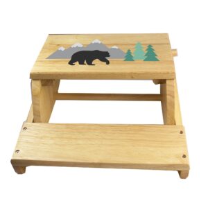 My Bambino Personalized Mountain Bear Natural Wooden Step Stool Seat