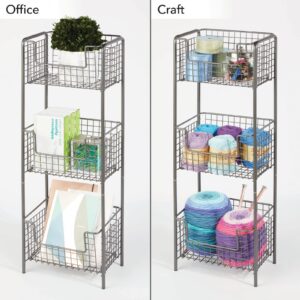 mDesign Steel Freestanding Storage Organizer Tower Rack Basket Shelf, Metal 3-Tier Furniture Unit for Master/Guest Bathroom, Powder Room - Holds Bath Towels, Soap - Concerto Collection - Graphite Gray