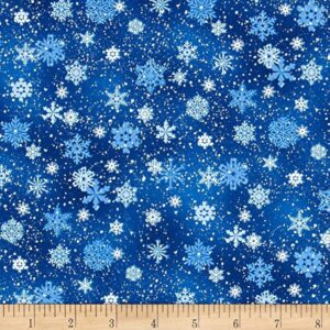 elizabeth studio landscape medley snowflakes royal, fabric by the yard