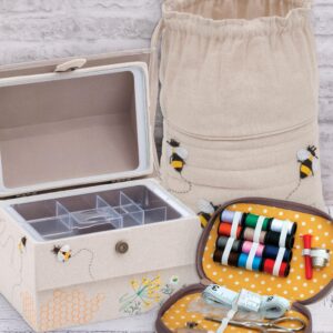 Hobby Gift Drawstring Craft Bag – Knitting & Crochet Storage Organiser, 100% Beehive Sewing Project Bag, 7.8 x 2 x 11.8