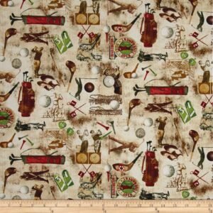 timeless treasures vintage sports golf coffee, fabric by the yard