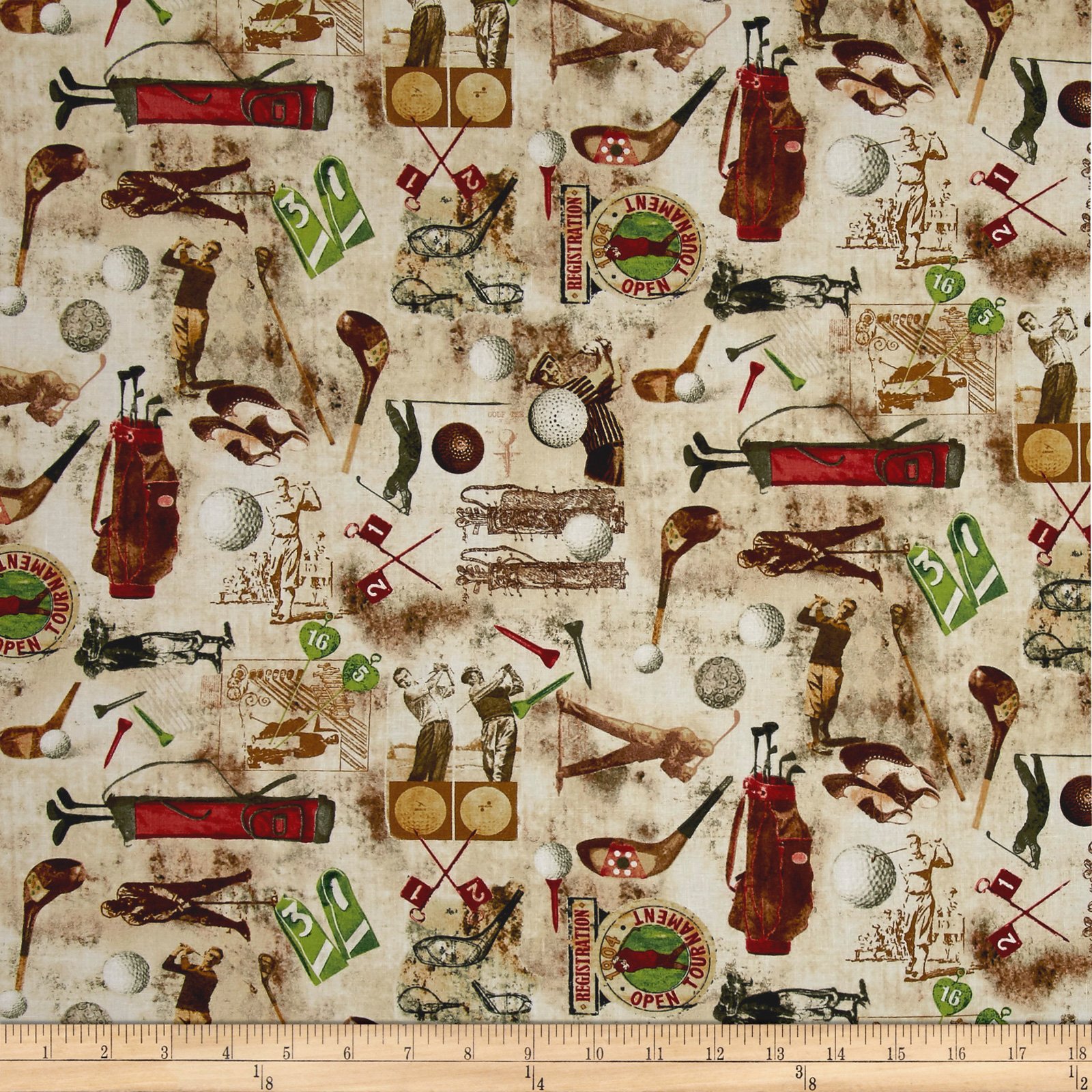 Timeless Treasures Vintage Sports Golf Coffee, Fabric by the Yard