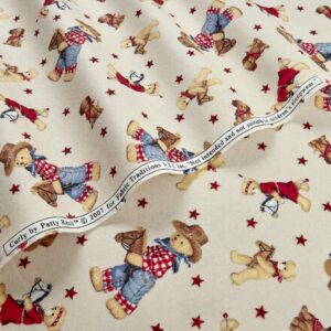 Flannel Tossed Cowboy Bears Ivory/Multi, Fabric by the Yard