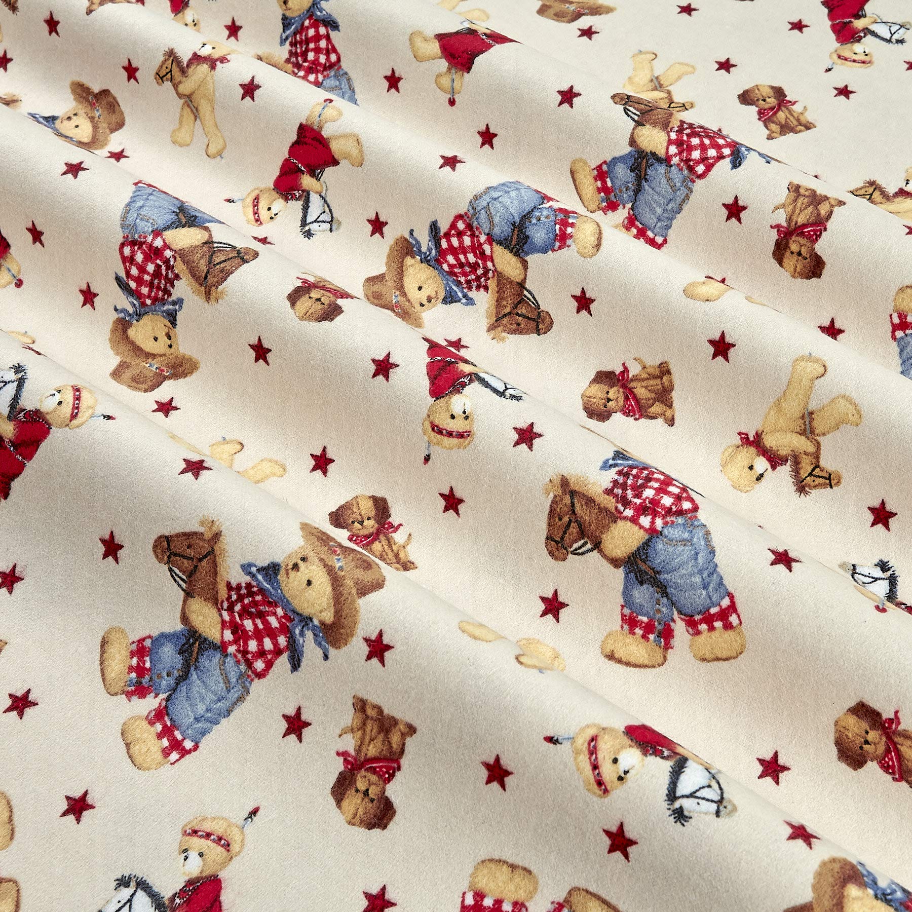 Flannel Tossed Cowboy Bears Ivory/Multi, Fabric by the Yard