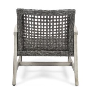 GDFStudio Outdoor Wood and Wicker Club Chairs (Set of 2), Gray Finish and Mixed Black