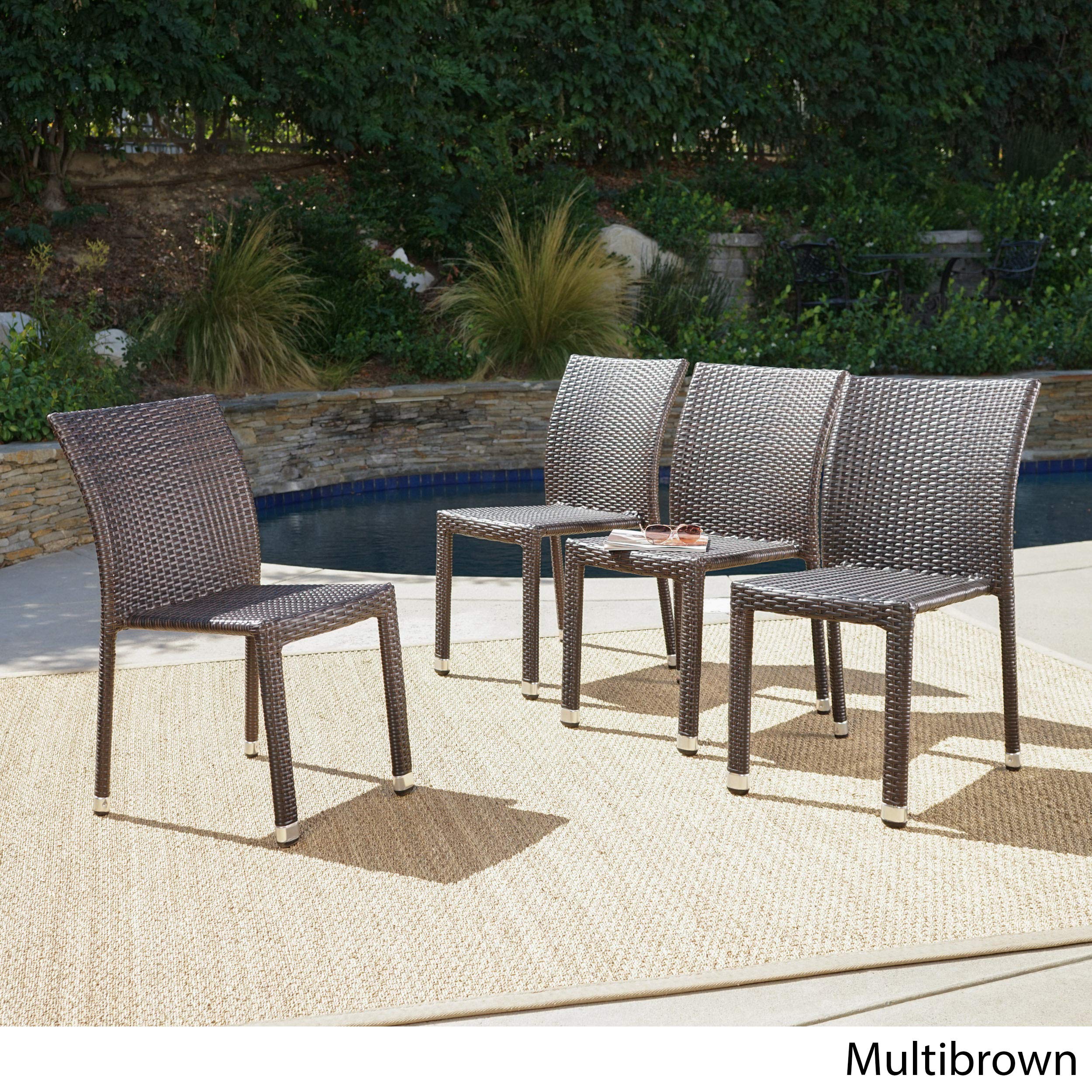 Christopher Knight Home Dover Outdoor Wicker Armless Stacking Chairs with Aluminum Frame, 4-Pcs Set, Multibrown