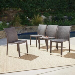 Christopher Knight Home Dover Outdoor Wicker Armless Stacking Chairs with Aluminum Frame, 4-Pcs Set, Multibrown