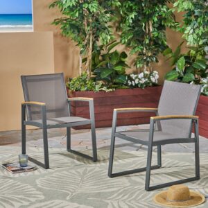 Christopher Knight Home 305235 Aubrey Outdoor Mesh Dining Chairs with Aluminum Frame (Set of 2), Gray