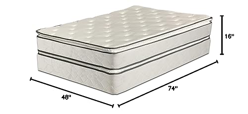 Greaton Medium plush Pillowtop Innerspring Double Sided Mattress and 4" Wood Low profile Box Spring/Foundation Set, 75" X 48", 74x48