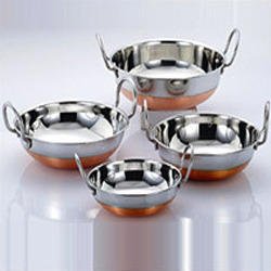 High Grade Heavy Duty Stainless Steel Copper Bottom Kadhai (18 gauge thickness) ((SIZE#10 (Length-7.5" Inch),(Height-2.5" Inch)))